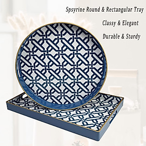 Spsyrine Round Decorative Tray, Plastic Serving Table Tray with Handles for Breakfast, Modern Ottoman Tray for Coffee Table, Bathroom, Kitchen, Living Room, White