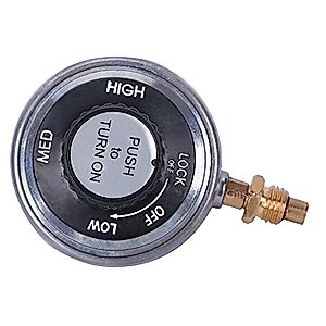 GasSaf Propane Gas Grill Control Valve Table Top Regulator with a 1"-20 Female Throwaway Cylinder Thread Inlet and an Orifice Outlet.
