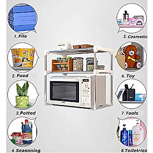 SITAKE Microwave Oven Stand Rack, 2-Tier Multifunctional Microwave Ovens Organizer Countertop, Stainless Steel Fine Mesh Silver Kitchen Shelf