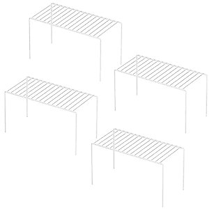 GEDLIRE Mini Kitchen Cabinet Shelf Organizers Set of 4, Small White Wire Storage Shelves Rack for Pantry, Metal Dish Plate Organizer Rack for Cabinet, Cupboard, Kitchen Organizers and Storage