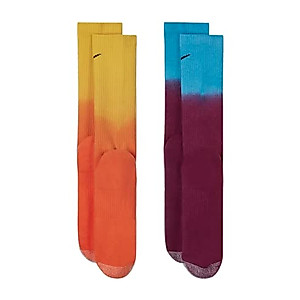 Nike 2 Pack Sports Dri-Fit Moisture Wicking Athletic Crew Socks (Medium, (Orange/Yellow) and (Maroon/Blue))