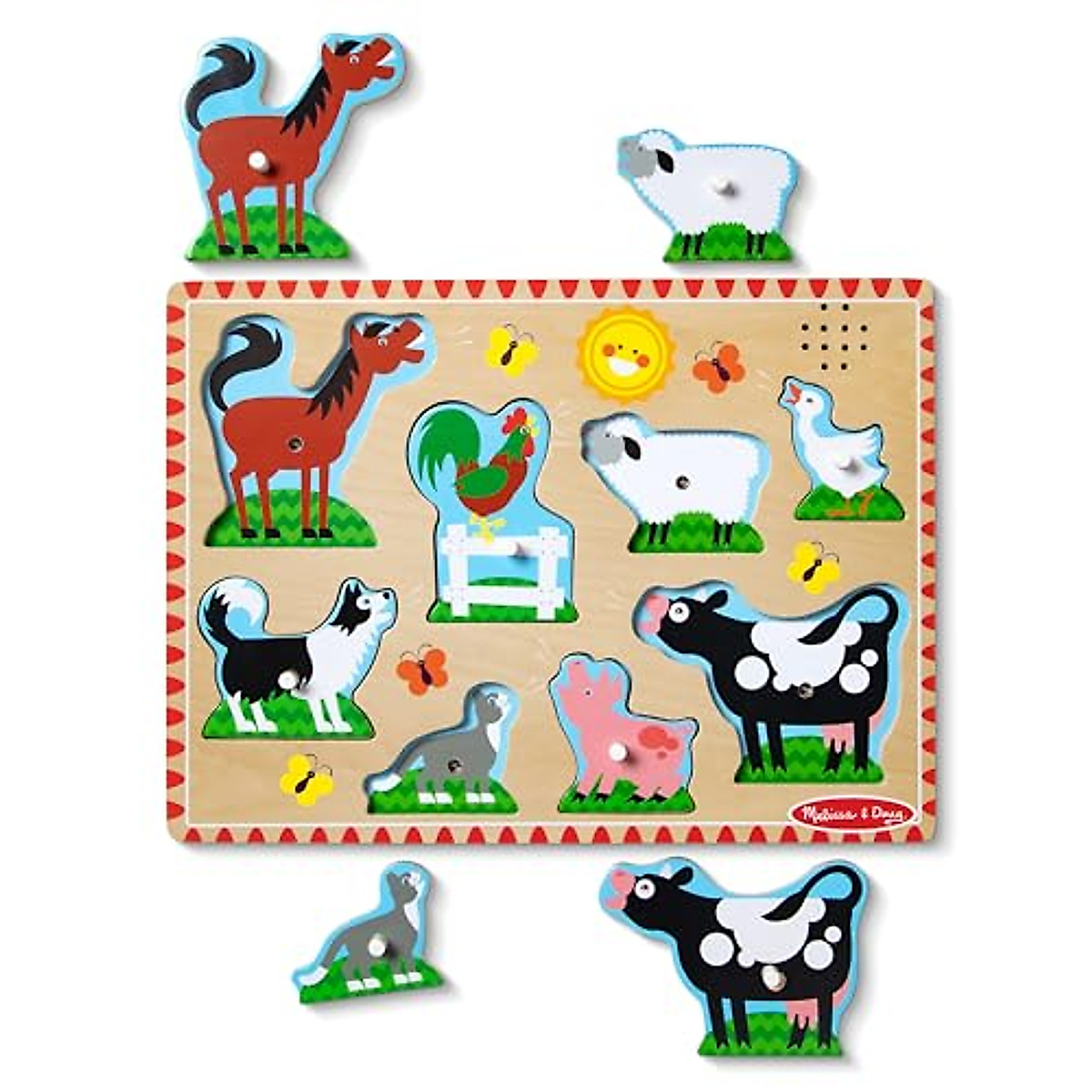 Melissa & Doug Farm Animals Sound Puzzle - Wooden Peg Puzzle With Sound Effects (8 pcs)