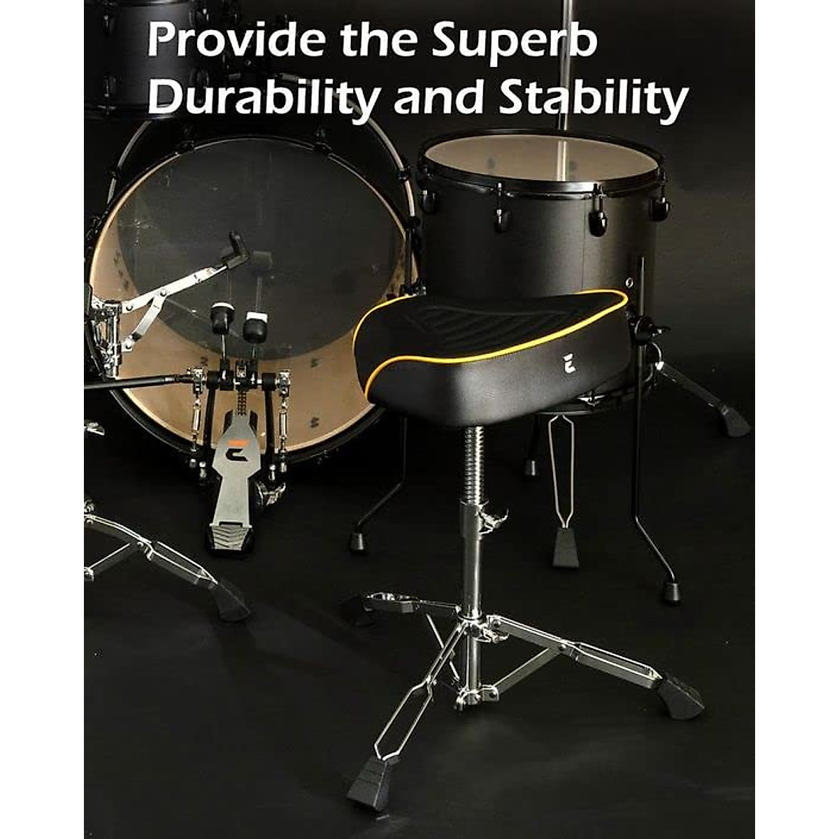 EHWD Premium Motorcycle Drum Throne, Rotatable Stool, Memory Foam Cushion with Anti-Skid Groove, Threaded Height Adjustment with Die-Cast Tripod. Edge Hardware Design NE1M