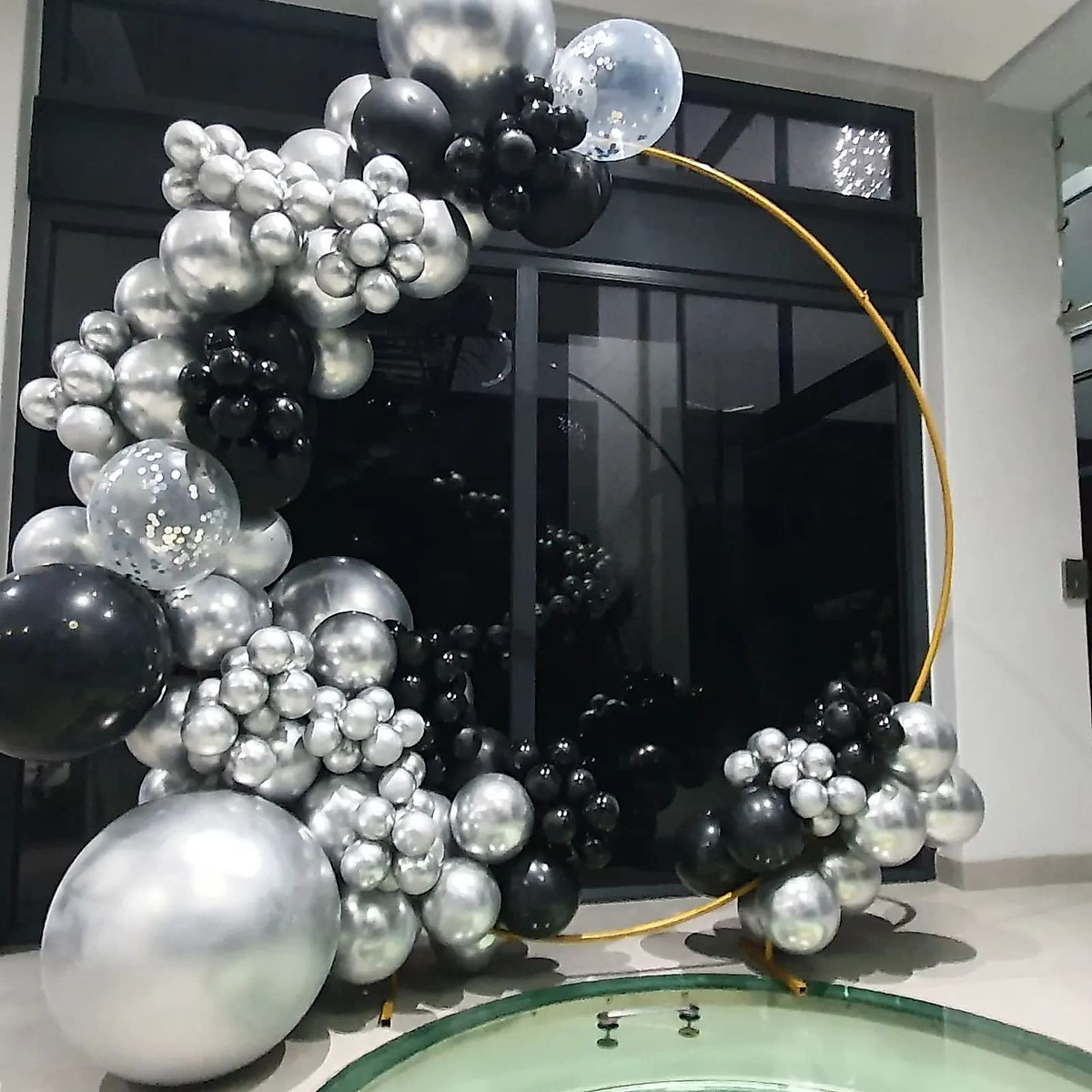 YAOWKY Black and Silver Balloons Garland Arch Kit,124pcs 18 12 10 5 Inch Black White and Silver Confetti Latex Balloons for Happy New Years Eve Party, Graduation, Wedding, Birthday Party Decorations