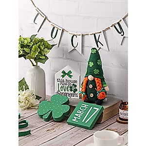 5PCS St. Patrick 's Day Tiered Tray Decor, Gnome, Irish Wood Shamrocks， St.Patrick Day Wood Signs LUCKY Ornament Decoration for Home