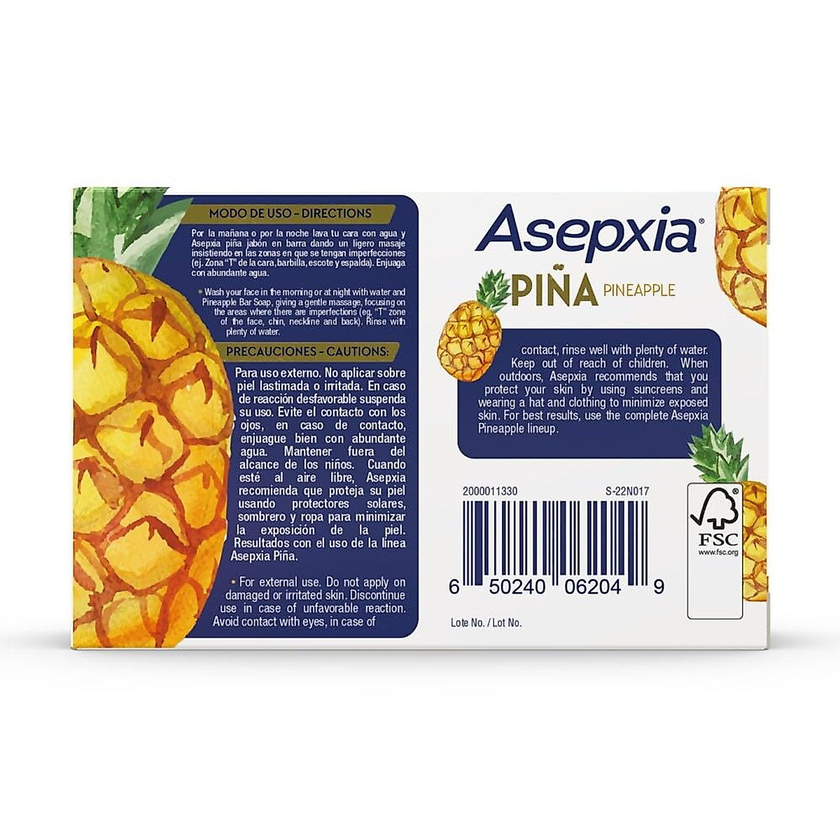 Asepxia Bar Soap, Non-Abrasive Exfoliating Facial Cleanser with Natural Pineapple Enzyme & Agave Extract, Pore Purifying & Brightening Face Wash for Oily Skin, 4 oz.
