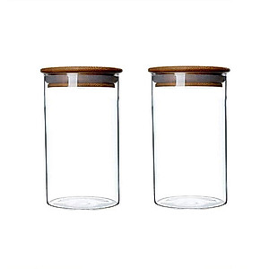 Glass Food Storage Jar Set of 2 (12 oz) BPA Free Clear Glass Canister with Airtight Seal Bamboo Lid Bulk Food Storage Containers for Cereal Tea Coffee Spice Sugar Cookies Nuts Candy
