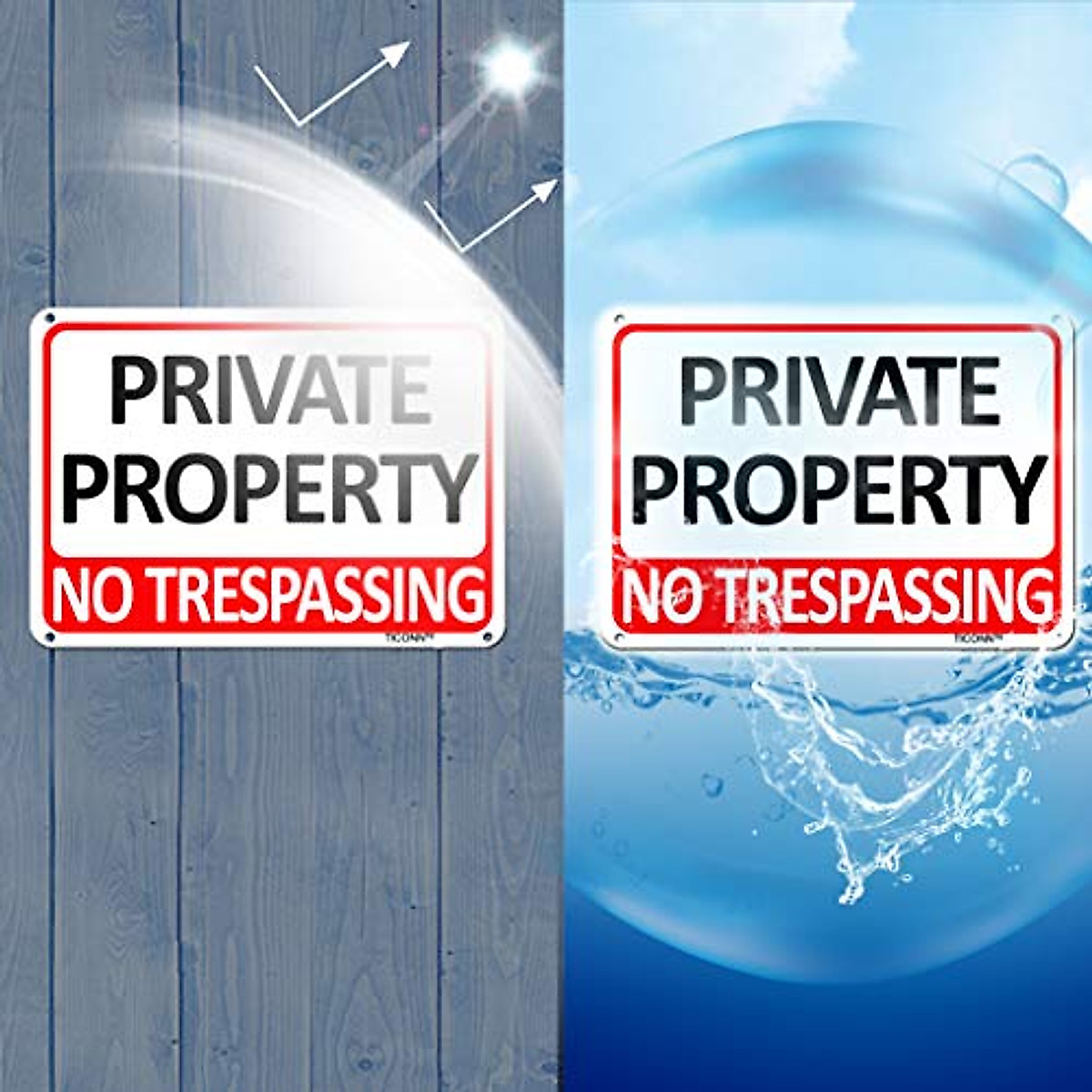 TICONN 4-Pack Private Property Sign, No Trespassing Aluminum Warning Sign, 7’’x10’’ for Security Alert, Reflective, UV Protected & Waterproof