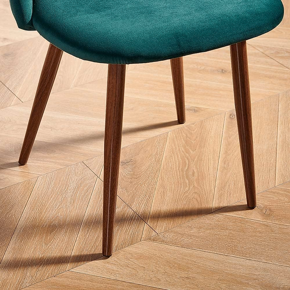 INO Design 5-Pieces Modern 35'' Inch Round Wooden Dining Table Set for 4 Comfortable Velvet Chairs, Space Saving Kitchen Furniture, Small Apartment Coffee Table Set (Green)