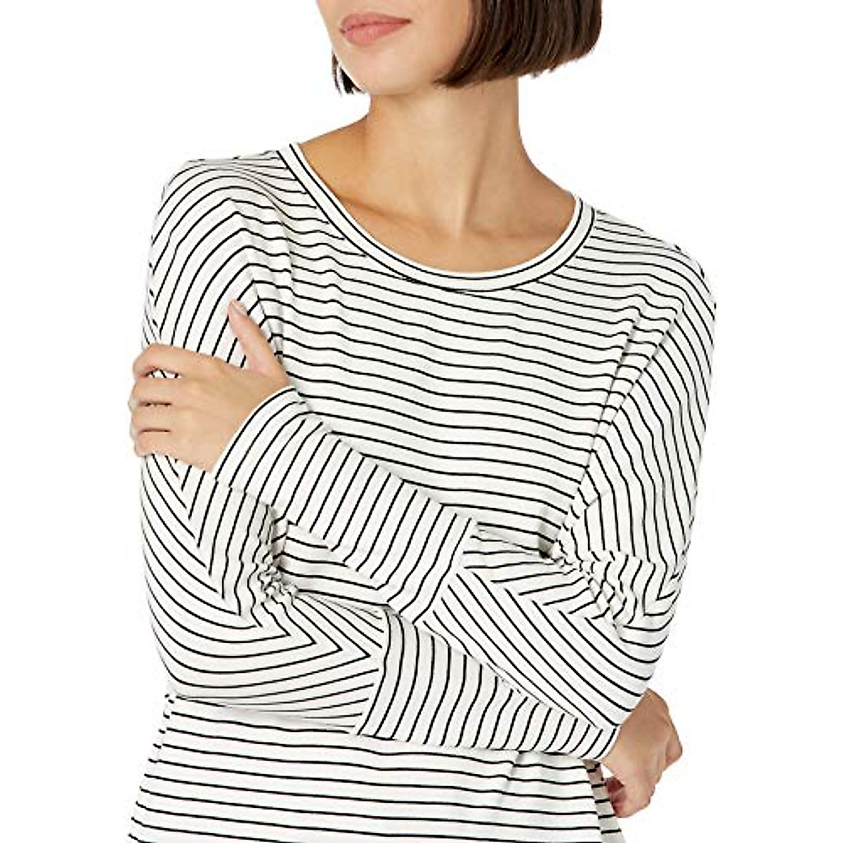 Daily Ritual Women's Supersoft Terry Dolman Cuff Sweatshirt, White/Black, Stripe, Small