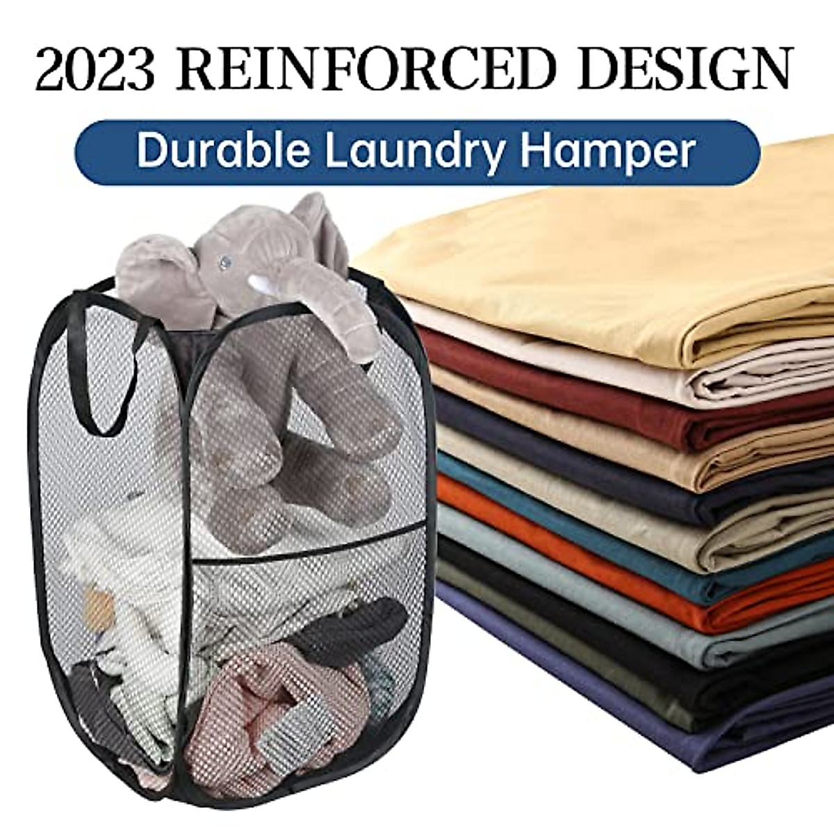 ZOES HOMEWARE Pop up Laundry Hamper 2 Pack | Collapsible Laundry Baskets | Foldable Travel Laundry Basket with Durable Handle for Kids,Dorm,Laundry Room | Black