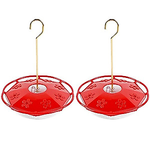 Juegoal 12 oz Hanging Hummingbird Feeder, 2 Pack Outdoor Hummingbird Feeders with 8 Feeding Flower Ports, Bird Nectar Leak-Proof Saucer Feeders for Garden Yard Patio