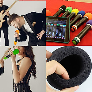 TuNan 9PCS Wireless Handheld Microphone Protection, Silicone Ring, Bottom Rod Sleeve Holder, Windscreen Foam Cover for KTV Device, Shakeproof & Anti-Rolling - Black, Red, Purple
