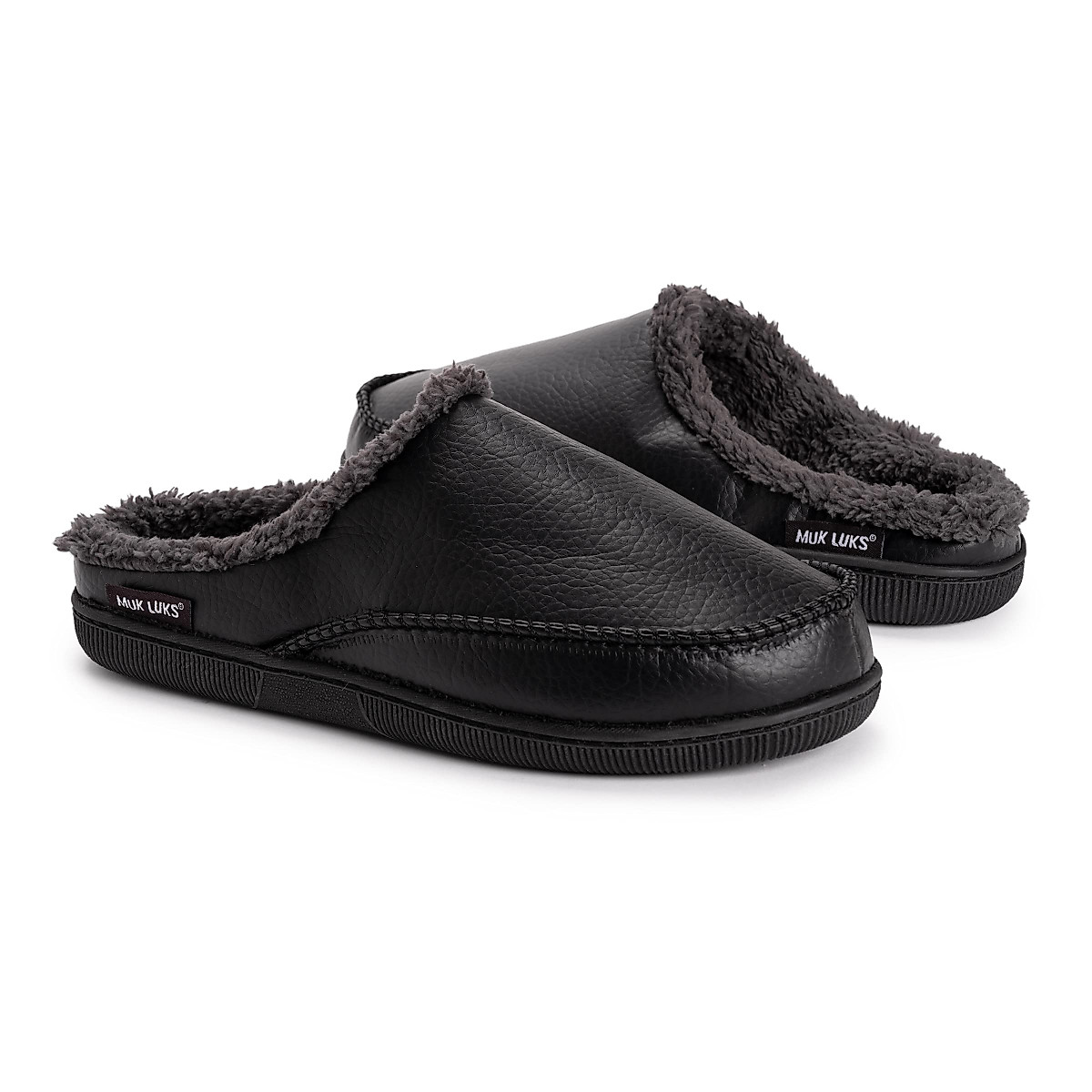 MUK LUKS Men's Faux Leather Clog Slipper, Black, 12-13