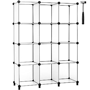 ANWBROAD Cube Storage Organizer 12-Cube DIY Modular Closet Organizer Plastic Bookshelf Bookcase Storage Shelves Units Rubber Hammer for Bedroom Office Living Room ULCS012T
