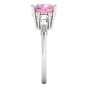 Clara Pucci 3.50ct Cushion cut 3 stone Solitaire Pink Simulated Diamond Engagement Promise Anniversary Bridal Ring 18K White Gold 9.75