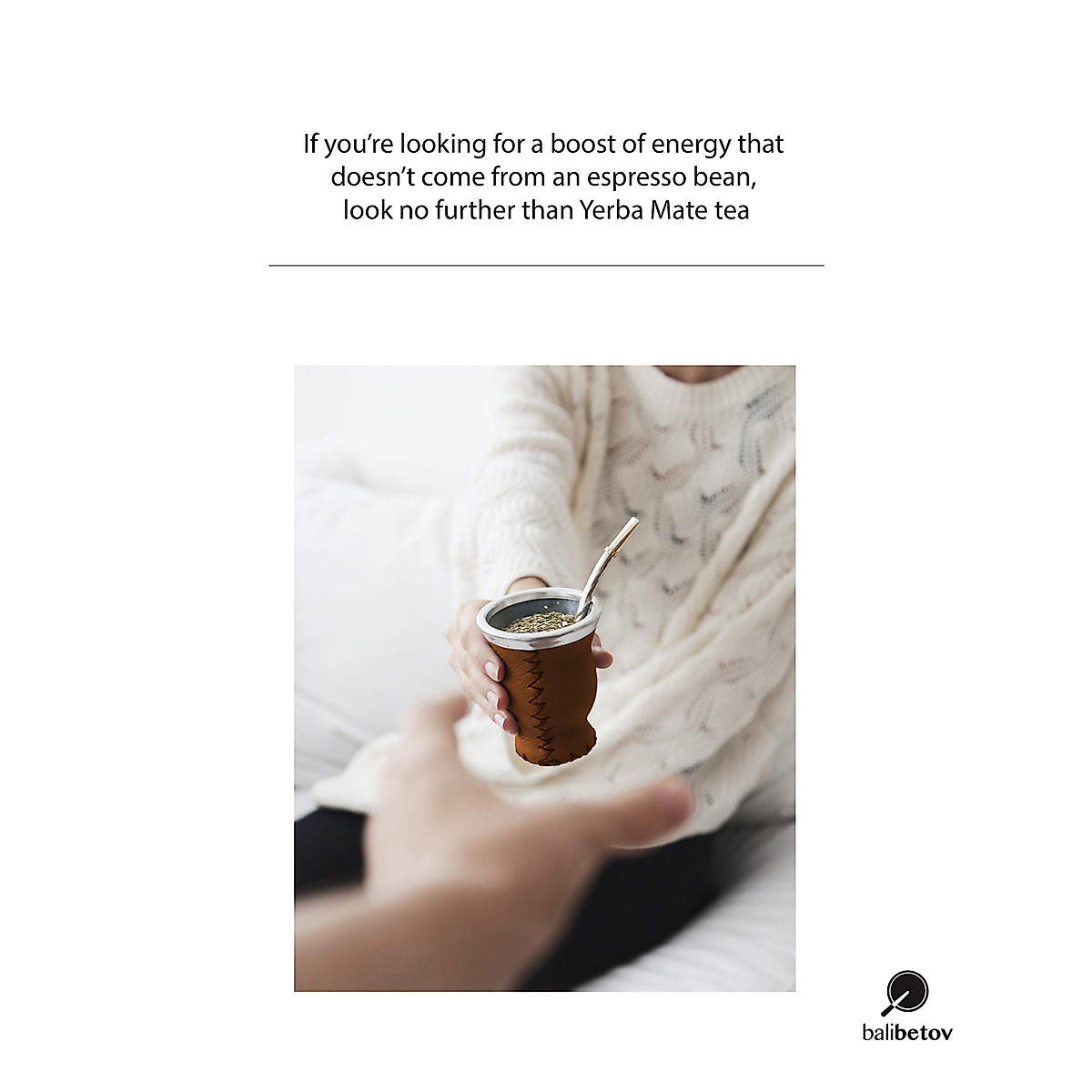 BALIBETOV [New Leather & Glass Yerba Mate Gourd Set (Mate Cup) with Yerba Mate Bombilla (Straw) (Brown)