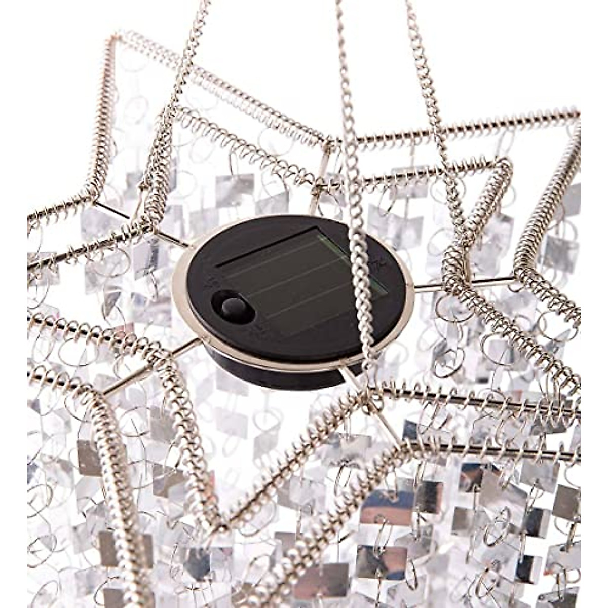 Wind & Weather 12-Inch Diameter by 29.5-Inch High Star-Shaped Mirrored Outdoor Chandelier with Solar Lights Powered by Discreet Solar Panel in Top with 9-Inch Long Hanging Chain Included