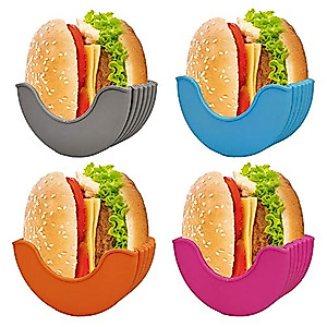 4 Pcs Retractable Burger Fixed Box TIK Tok New Trends Hamburger Buns Burger Holder Reusable Hamburger Box Silicone Rack Holder Burger Box Dishwasher Safe & BPA-Free, 4 Color