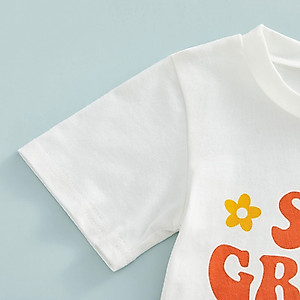 Muasaaluxi Toddler Kid Baby Girls Outfits Short Sleeve Letter Print T-shirt Tops Flared Pants Summer Clothes 1-6Y (Stay Groovy, 2-3T)