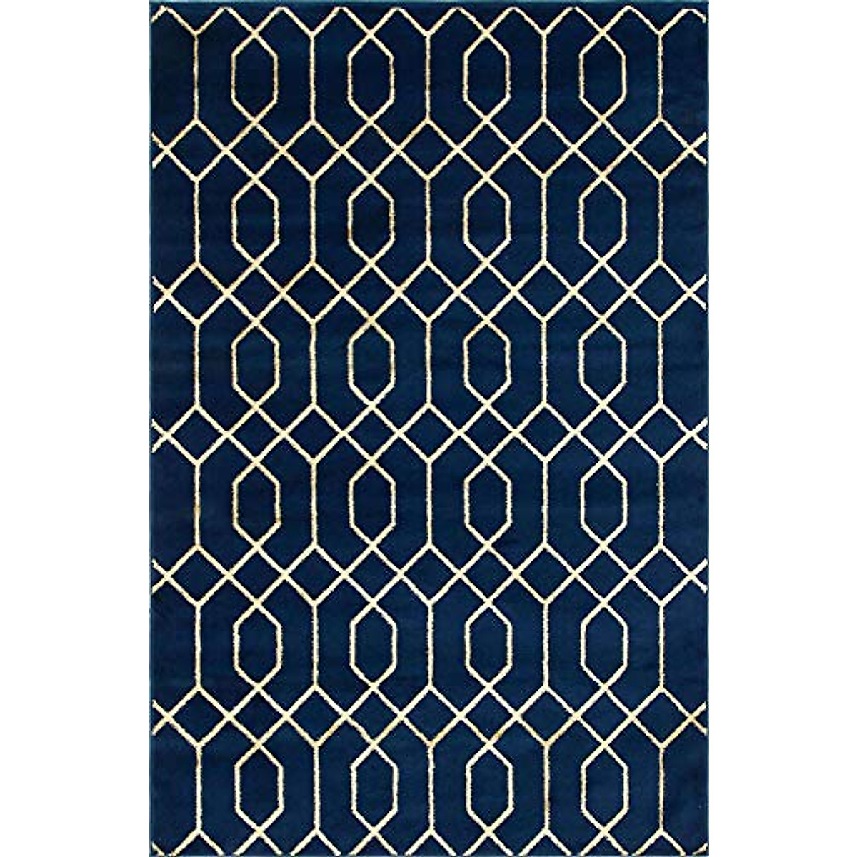 Unique Loom Glam Collection Geometric, Trellis, Metallics, Modern, Chic Area Rug, 4 ft 0 in x 6 ft 0 in, Navy Blue/Gold