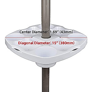 MYard Umbrella Table Tray 15 Inches Pro for Beach, Swimming Pool with 4 Drink Holders, 4 Snck Grooves, 4 Sunglasses Holes, 4 Phone Slots, 4 Airpods Holes, 2 iPad Slots, 4 Small Bag Hangers (White)