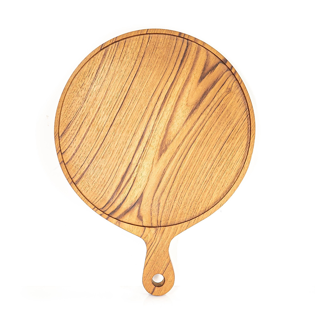 Rainforest Bowls 12" Javanese Teak Wood Pizza Board w/ Handle & Rim - Can Hold 12" Pizza, Ultra-Durable, Heavy Duty - Exclusive Luxury Custom Design Handcrafted by Indonesian Artisans