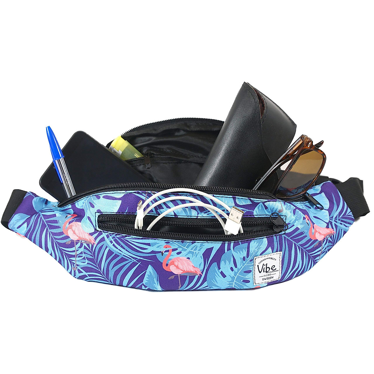 Vibe Festival Gear, proposed title- Vibe Festival Gear Fanny Pack for Men Women - Many Prints - Black Holographic Silver Gold Cute Waist Bag for Festival Rave Hiking Running Cycling