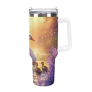 Duck Flowers Tumbler with Handle Travel Mug Water Bottle Tea Coffee Cup White-style