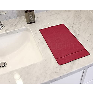 CleverDelights Red Hemstitched Hand Towels - 6 Pack - 14" x 22" - 55/45 Linen Cotton Blend