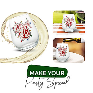 Your Dream Party Shop Let's Get Lit Christmas Wine Glasses, 22 Oz Stemless Wine Glasses, Funny Wine Glass, Holiday Wine Glasses, Christmas Cocktail Glasses, Christmas Drinkware