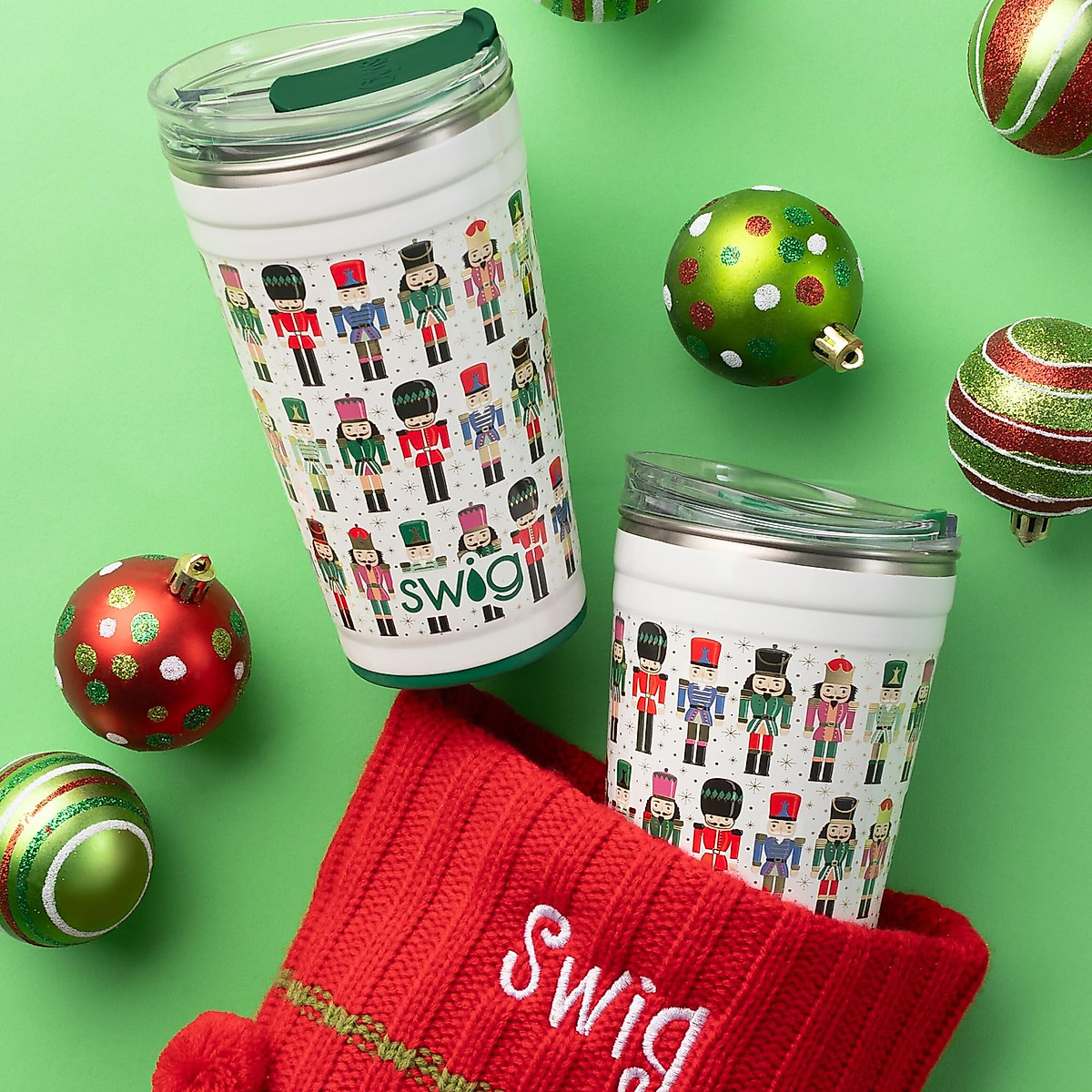 Swig Life 24oz Party Cup, Stackable Insulated Travel Coffee Tumbler with EZ Slider Lid, Cup Holder Friendly Travel Thermos, Stainless Steel 24 oz Tumbler, Reusable Coffee Mug (Classic Nutcracker)