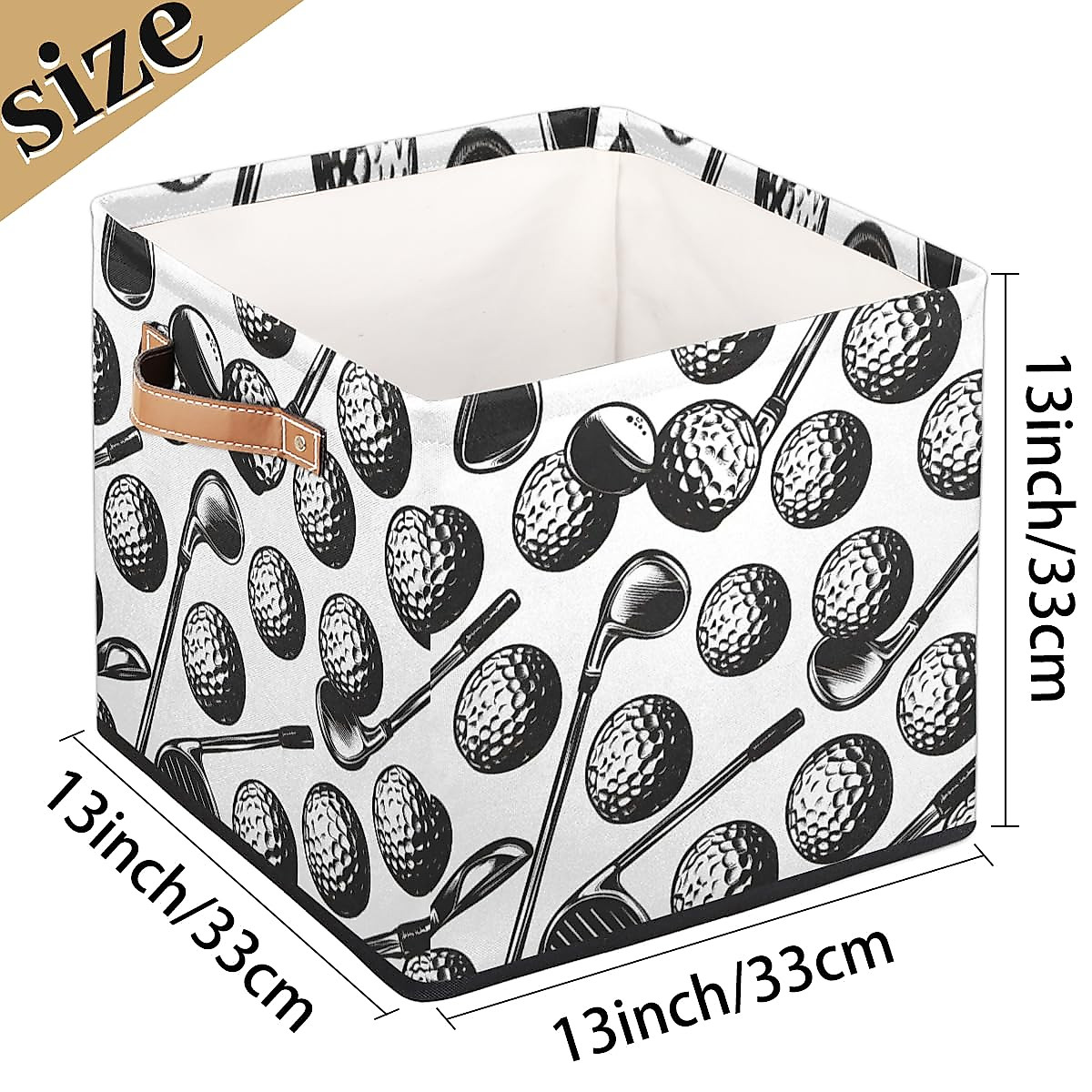 Tablerazzi Golf Ball Golf Sports Game Cube Storage Bin, 13 Inch Collapsible Fabric Storage Cube Bin, Foldable Cube Baskets for Shelf, Closet, Organizer