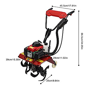 Garden Tiller/Cultivator 63CC 4-Stroke Gas Powered Hand Rotary Front Tine Tiller Rototiller Garden Tool Cordless, Gear Drive Transmission, Adjustable Tilling Depth