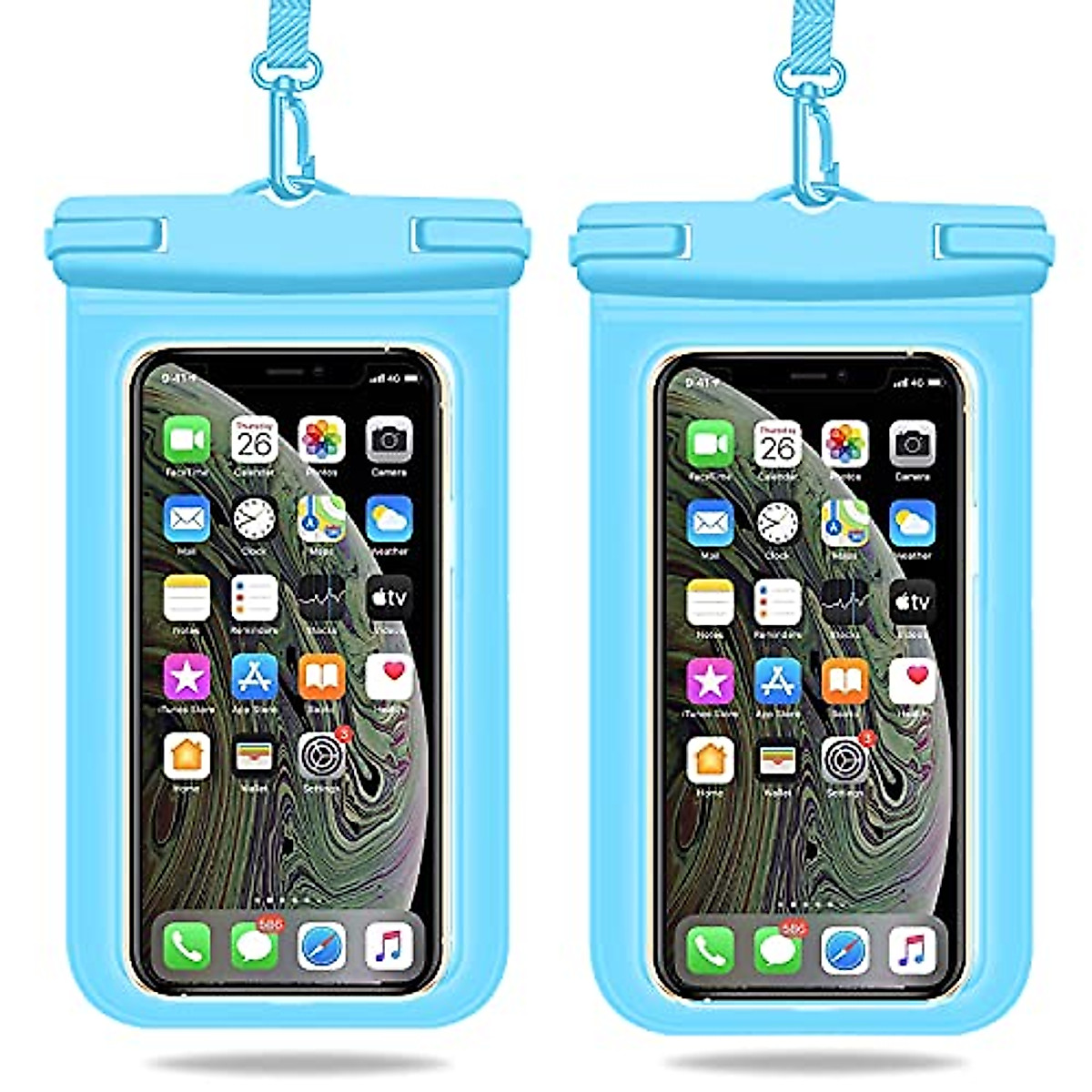 Weuiean Waterproof Phone Case, Waterproof Phone Bag with Detachable Lanyard, Phone Dry Bag for iPhone 12/11/SE/XS/XR 8/7/6Plus, Samsung S21/20/10/10+/Note up to 6.9 inch - 2Pack Blue+Blue