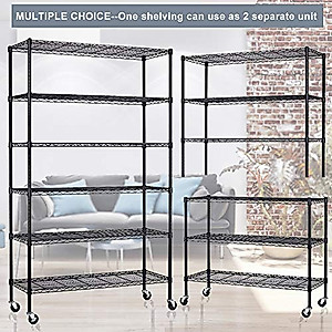 Wire Shelving Unit Storage Shelves 2100Lbs Capacity 6 Tier Metal Shelf with Wheels, NSF Adjustable Layer Rack Heavy Duty Steel Utility Shelf for Garage Kitchen Pantry Basement, Black 48"L×18"W×82"H