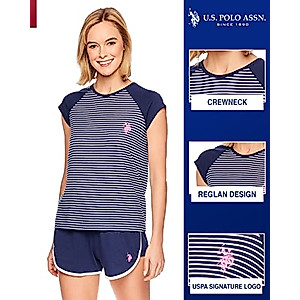 U.S. Polo Assn. Summer Pajamas for Women Plus Size - Logo PJ Set for Women with Tee and Shorts - Lounge Sets (Navy, 3X)