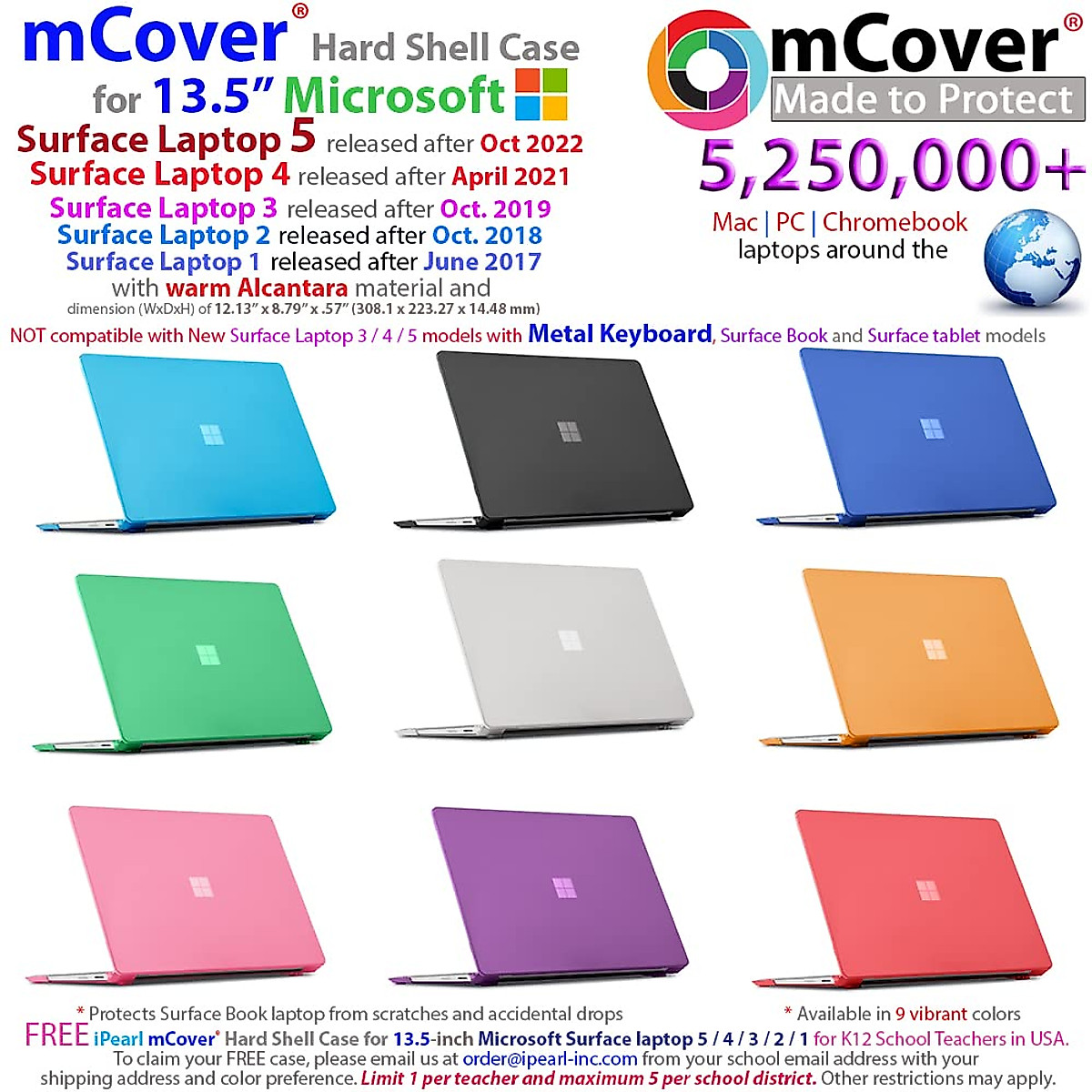 mCover Hard Case Only Compatible for 13.5" Microsoft Surface Laptop (5/4 / 3/2 / 1) with Alcantara Keyboard - Purple