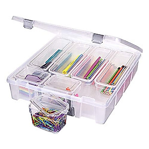 AB Designs 6967ABD Super Satchel with 9 Mixed Bins Inside Stackable Home Storage Organization Container, Clear with Sliver Latches and Handle, w/Long