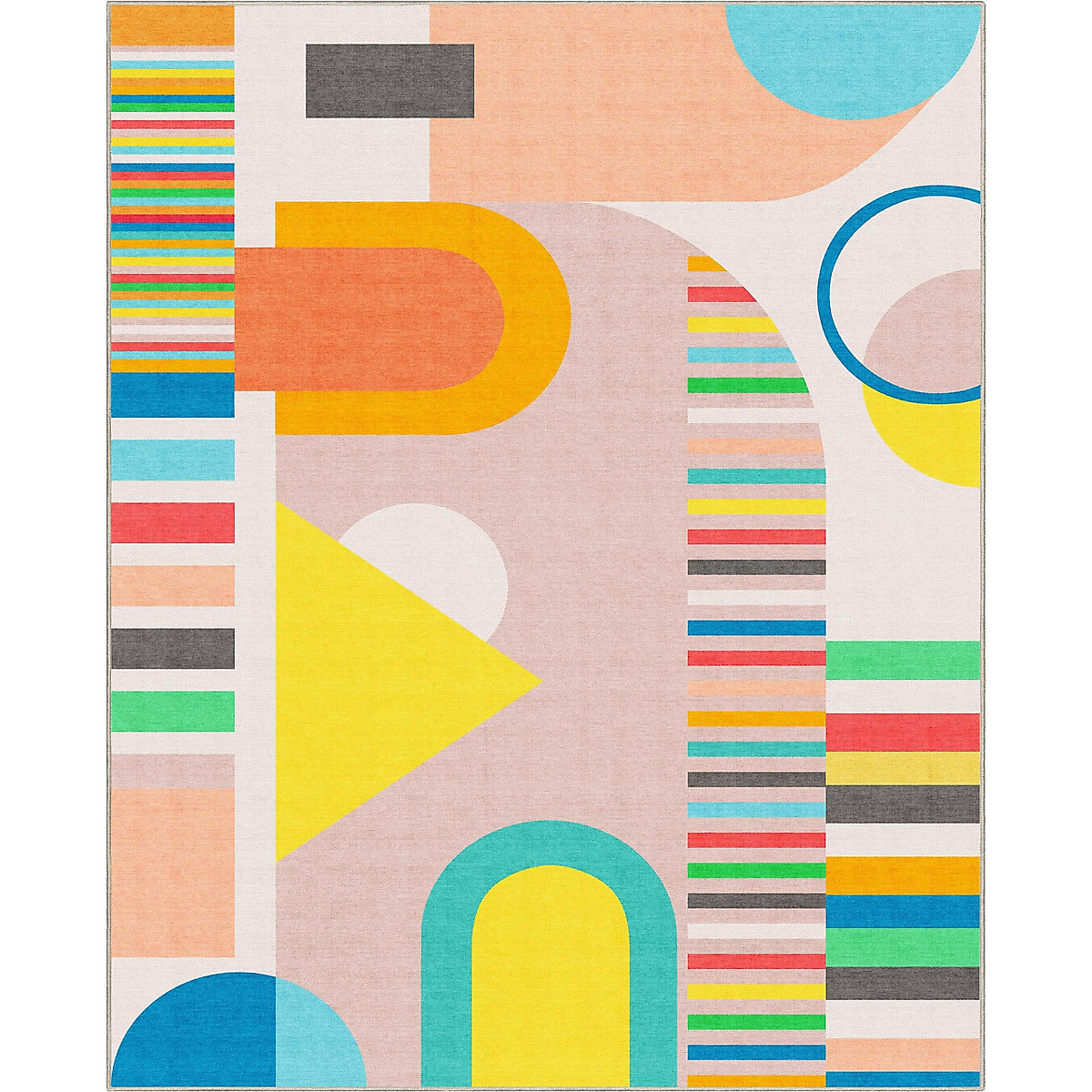 Well Woven Geometric Modern Flat-Weave Washable 7'10" x 9'10" Area Rug - Multi Color Bright Geometric Abstract - for Living Room, Dining Room and Bedroom
