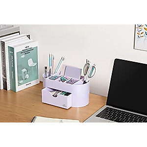 Acrylic Desk Organizer for Office Supplies and Accessories Pen Holder Office Organization Desktop Organizer for Room College Dorm Home School, Light Purple (White Lavender)