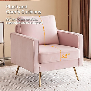 VINGLI Modern Pink Velvet Accent Chair for Living Room,Bedroom Comfy Chair Arm Chair Reading Chair with Golden Metal Legs and Deep Seat for Office,Apartment,Small Space