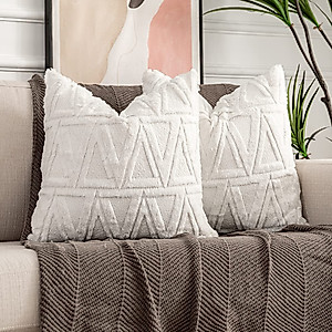 Zuccviloa Throw Pillow Covers Decorative Soft Velvet Farmhouse Boho Pillow Covers for Couch Bed Bedroom Living Room (18"x18", White)