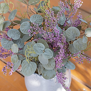 ANGELLOONG Artificial Plants for Home Decor Indoor, Potted Faux Silver Dollar Eucalyptus Greenery Leaves Fake Plants for Bedroom Aesthetic, 13.75in