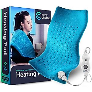 Cure Choice Heating Pad for Back Pain Relief, 12"x24" Large Electric Heating Pad for Shoulder/Neck/Knee/Leg Cramps, Adjustable Heat Settings, 2H Auto Shut Off, Moist Dry Heat Therapy, Washable (Blue)