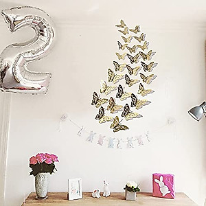 Gold Butterfly Decorations - 48pcs Gold Butterflies 3D Butterfly Wall Decor Removable 3D Gold Butterfly Stickers for Nursery Classroom Kids Bedroom Festival Party Gold Butterfly Wall Decor