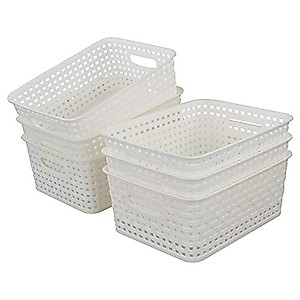 Bringer White Plastic Weave Storage Baskets, 6-Pack, F
