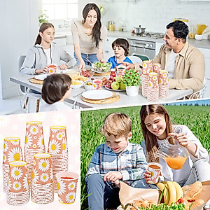 100 Pcs Disposable Cups Daisy Flower Boho Paper Cups 9 oz White Daisy Party favors Cold Beverage Drinking Supplies Summer Spring Wedding Birthday Bridal Shower Travel