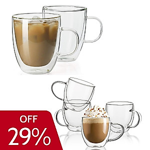 Sweese 12.5oz Double Wall Glass Coffee Mugs + 8 oz Double Wall Glass Coffee Cups