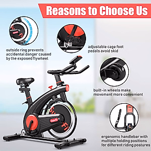 Goplus Indoor Cycling Bike, Upright Stationary Exercise Bicycle with Resistance Adjustment & Heart Rate Monitor, Adjustable Workout Belt Dive Bike for Home/Office/Gym, Black